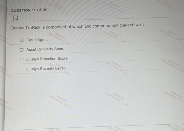 QUESTION 11 OF 30 Qualys TruRisk is | StudyX