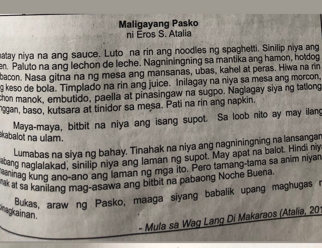 Maligayang Pasko ni Eros S Atalia latay niya | StudyX