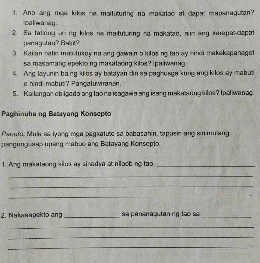 1 Ano ang mga kilos na maituturing na | StudyX