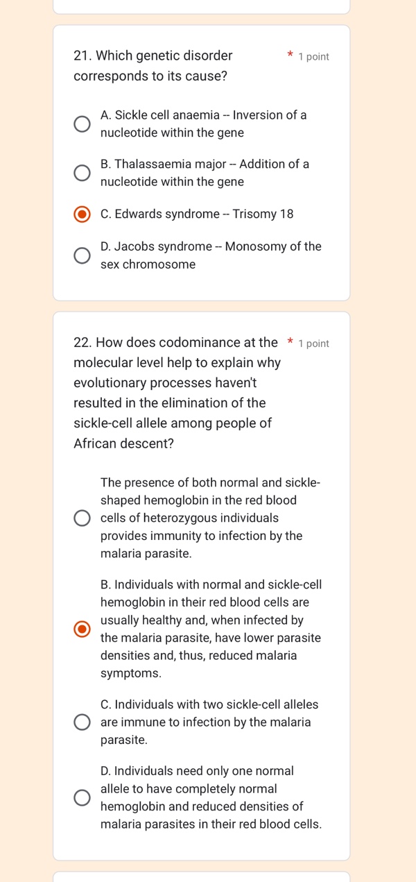 21 Which genetic disorder 1 point | StudyX
