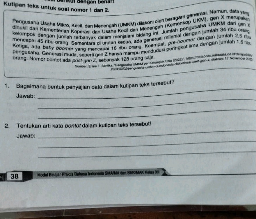 Kutipan teks untuk soal nomor 1 dan 2 UMKM) | StudyX