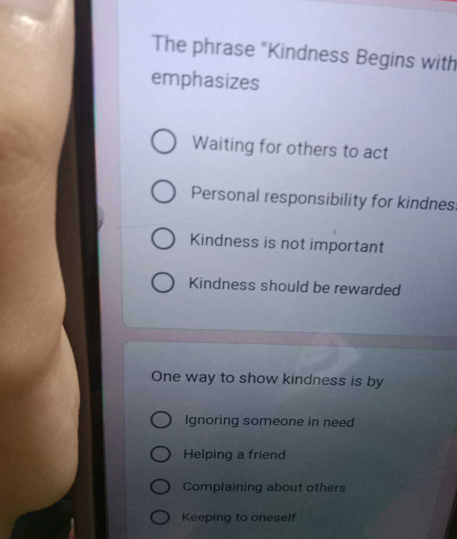 The phrase Kindness Begins with emphasizes | StudyX