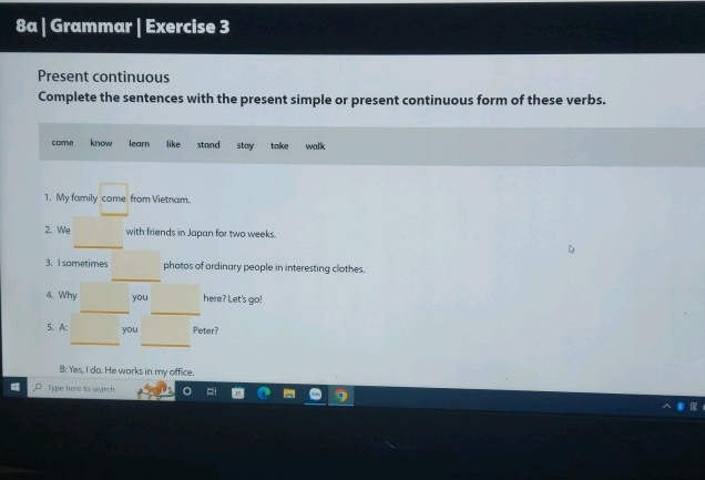8a Grammar Exercise 3 Present continuous | StudyX