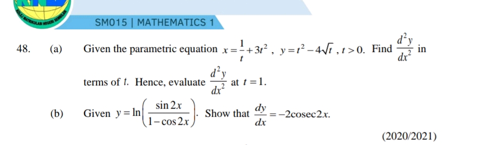SM015 MATHEMATICS 1 48 (a) Given the