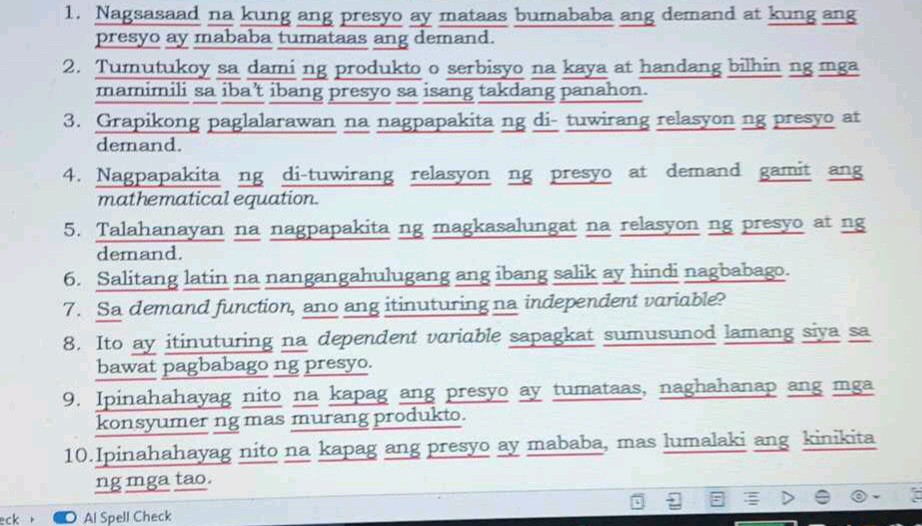 1 Nagsasaad na kung ang presyo ay mataas | StudyX