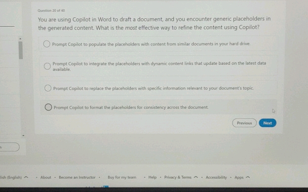 Question 20 of 40 You are using Copilot in | StudyX