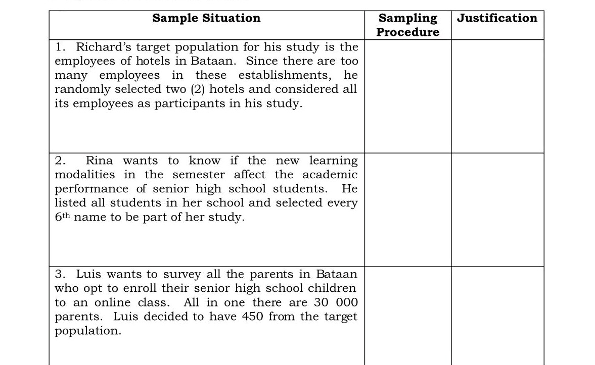 Sample Situation Sampling Procedure | StudyX