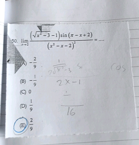 50 x 2 ( x2-3-1 ) ( -x+2) (x2-x-2 )2= (A)