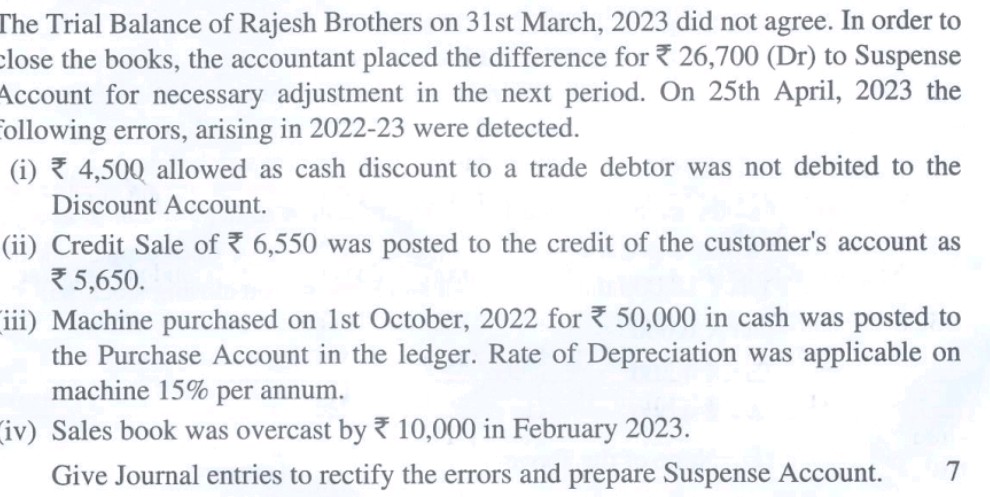 The Trial Balance of Rajesh Brothers on 31st | StudyX