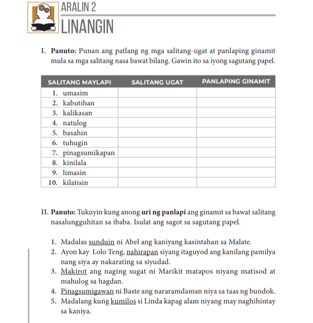 ARALIN2 LINANGIN I Panuto Punan ang patlang | StudyX