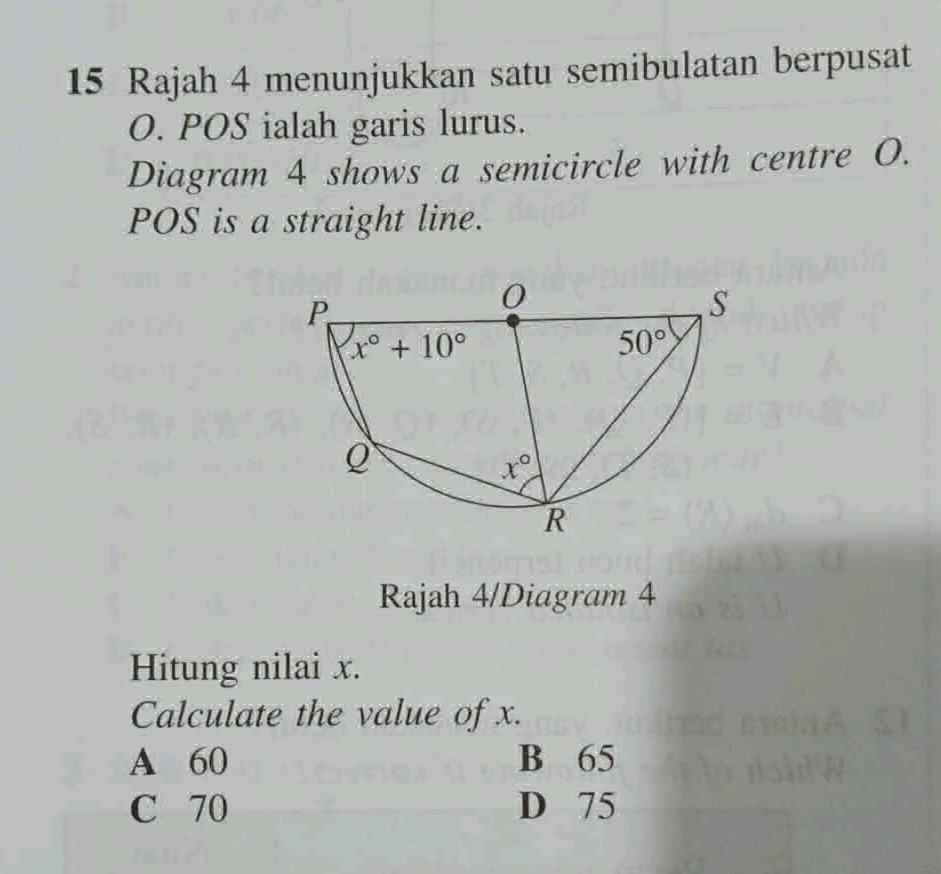 15 Rajah 4 menunjukkan satu semibulatan | StudyX