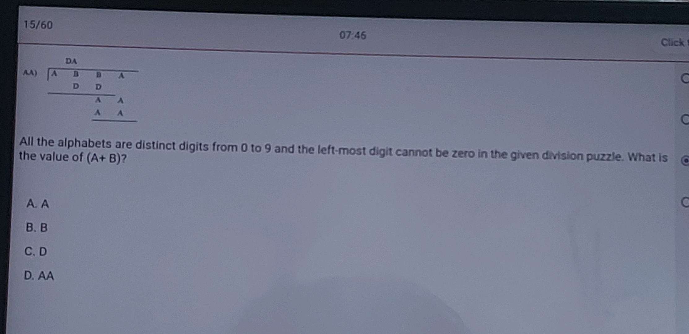 15 / 60 0746 Click A) All the alphabets are | StudyX