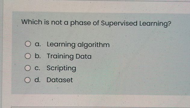 Which is not a phase of Supervised Learning | StudyX