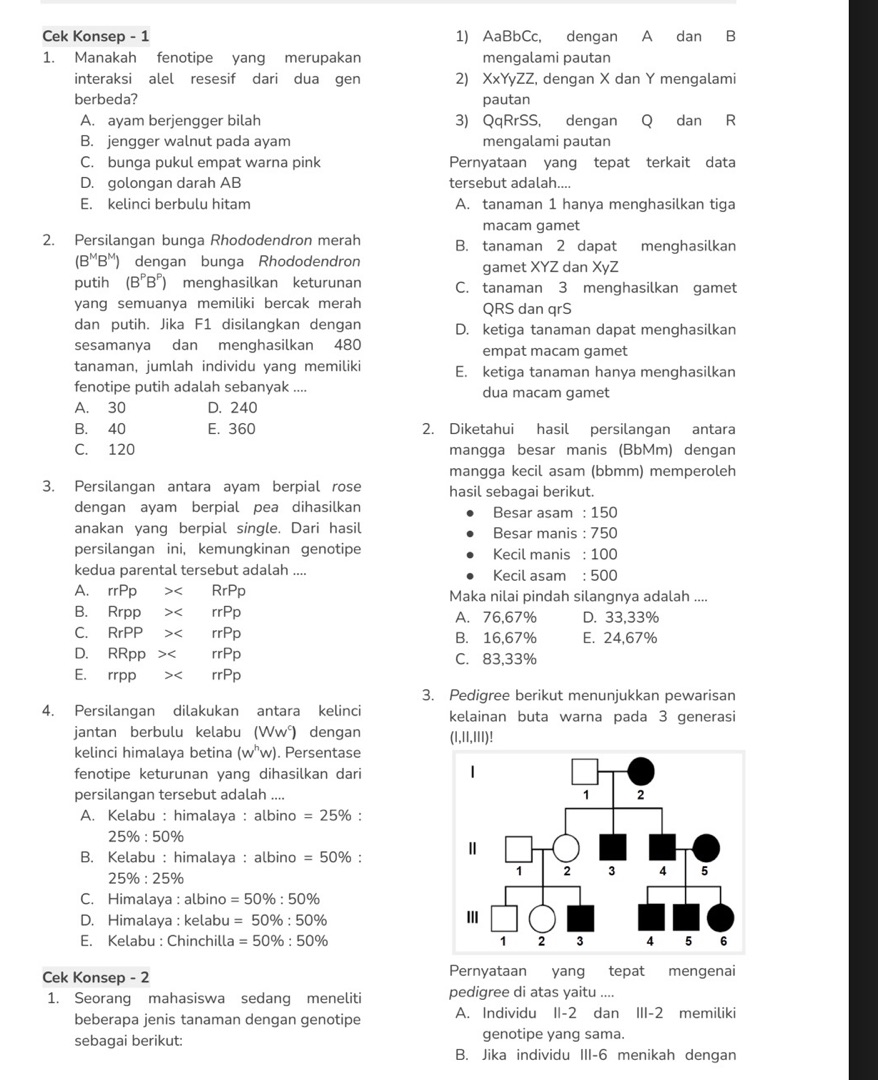 Cek Konsep - 1 1 Manakah fenotipe yang | StudyX