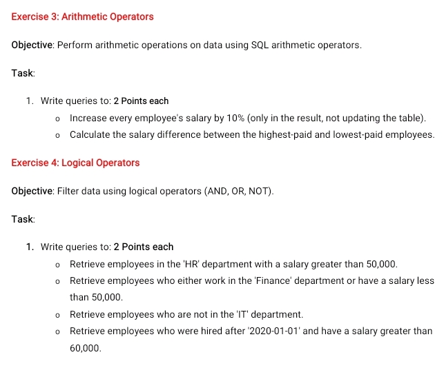 Exercise 3 Arithmetic Operators Objective | StudyX