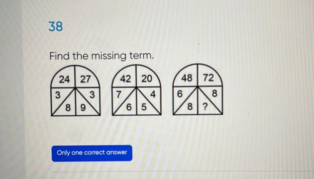 38 Find the missing term Only one correct | StudyX