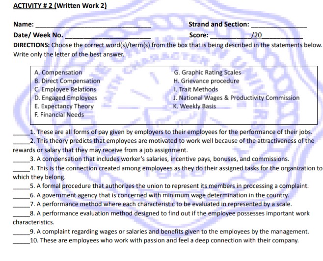ACTIVITY 2 (Written Work 2) Name Strand | StudyX