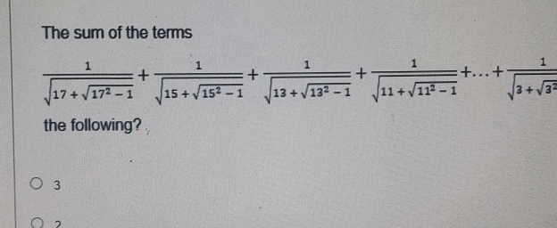 The sum of the terms 1 17+ 172-1+ 1 15+