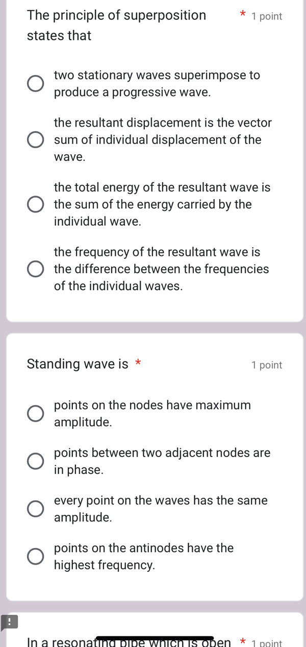 The principle of superposition 1 point | StudyX
