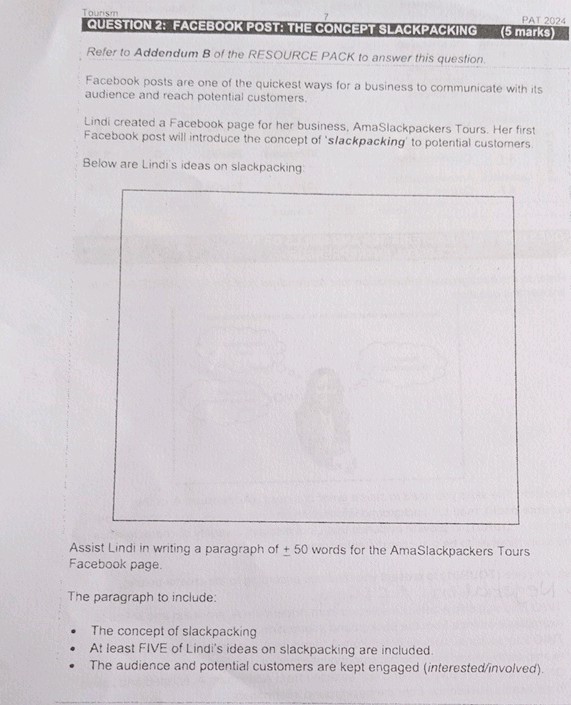 Tourism QUESTION 2 FACEBOOK POST THE CONCEPT | StudyX