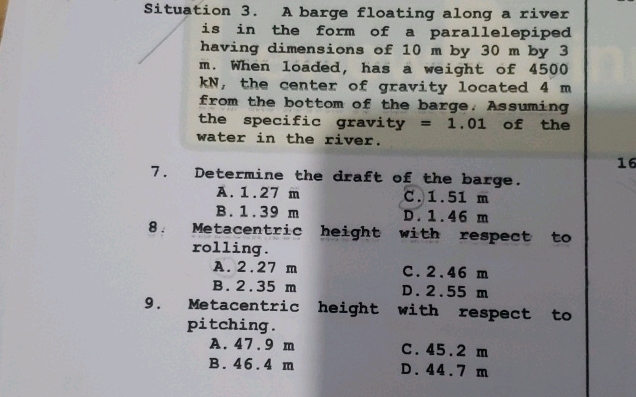 Situation 3 A barge floating along a xiver | StudyX