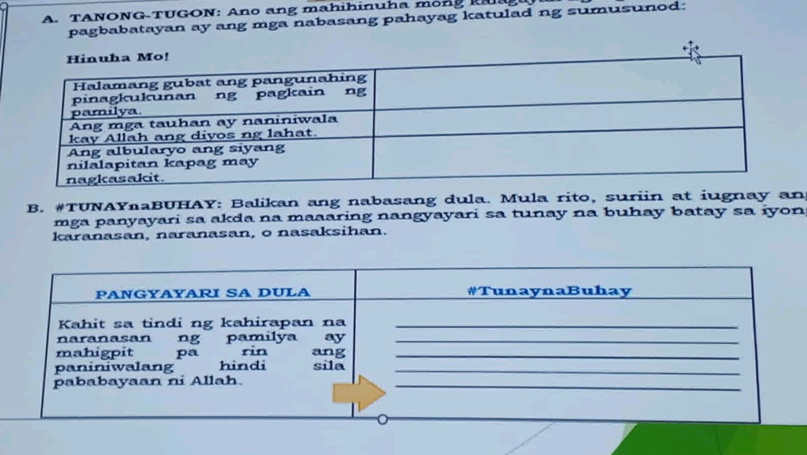 A TANONG-TUGON Ano ang mahihinuha mong | StudyX