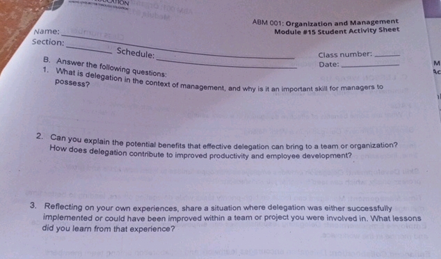 Whe ABM 001 Organization and Management | StudyX