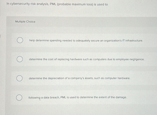 In cybersecurity risk analysis PML (probable | StudyX
