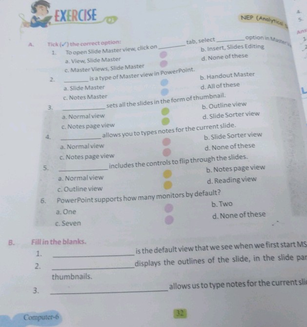 EXERCISE NEP (Analnicos A Tick (V) the | StudyX