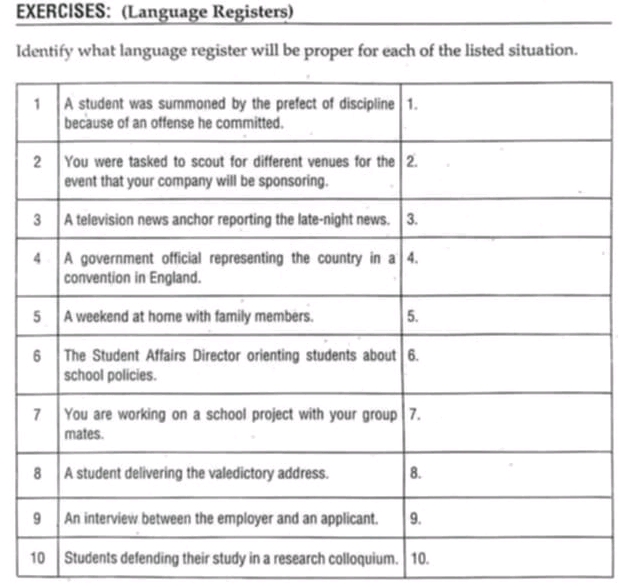 EXERCISES (Language Registers) Identify what | StudyX