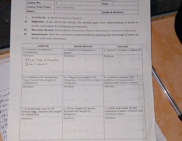 Leason No 3 Date Lesson Title/Topie Unit | StudyX
