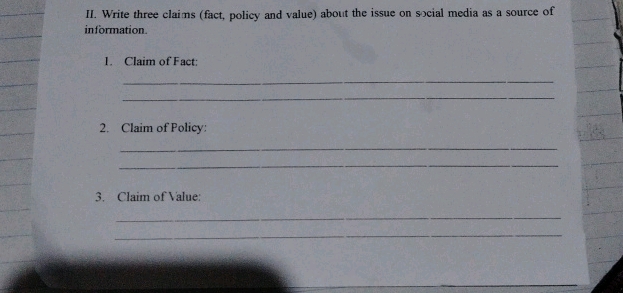 II Write three claims (fact policy and | StudyX