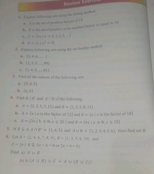 Review Exerciso 1 Express following sets | StudyX