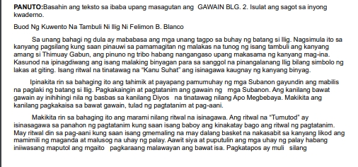 PANUTOBasahin ang teksto sa ibaba upang | StudyX