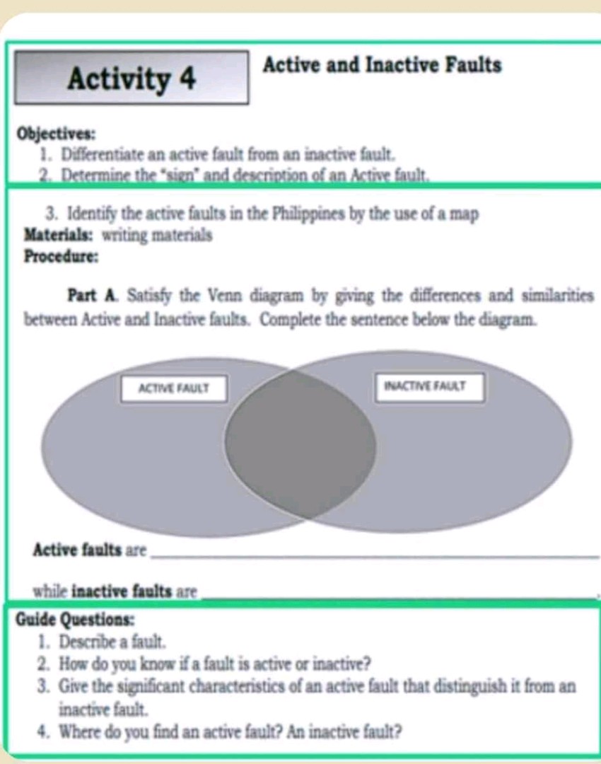 Activity 4 Active and Inactive Faults