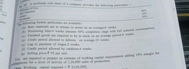p 12 A proforma cost sheet of a company | StudyX