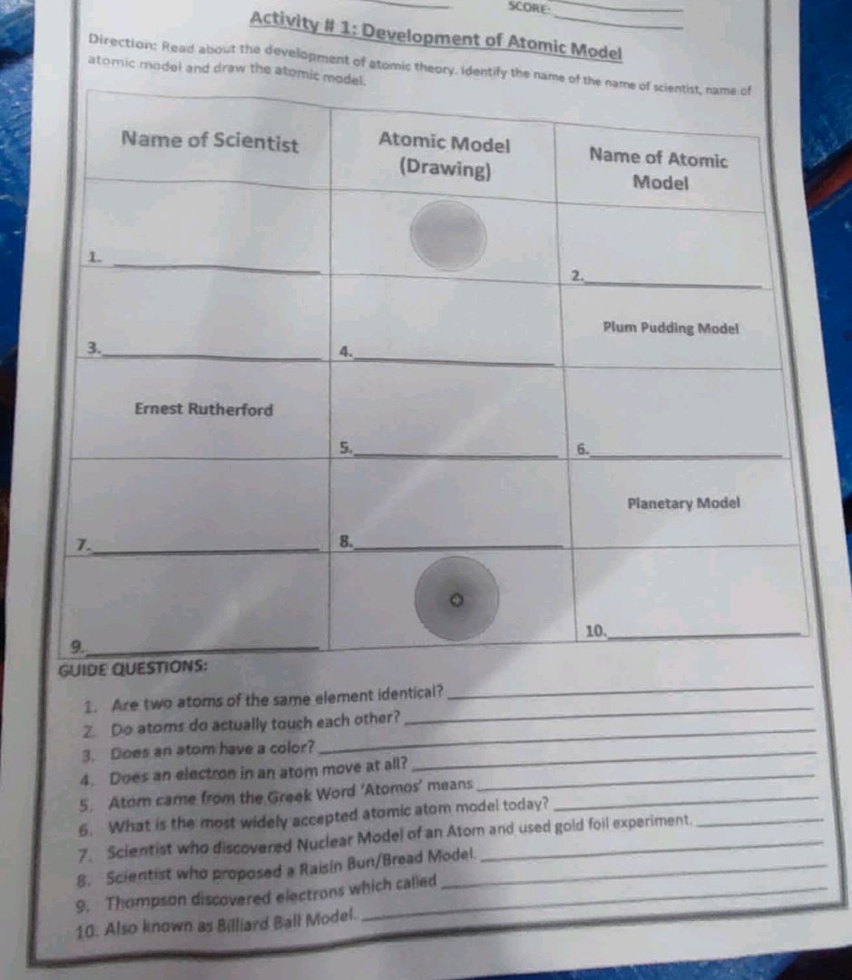 Activity 1 Development of Atomic Model | StudyX
