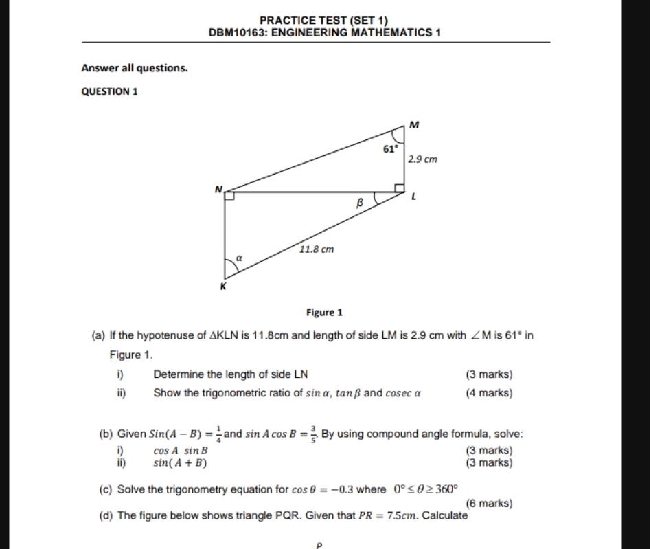 PRACTICE TEST (SET 1) DBM10163 ENGINEERING | StudyX