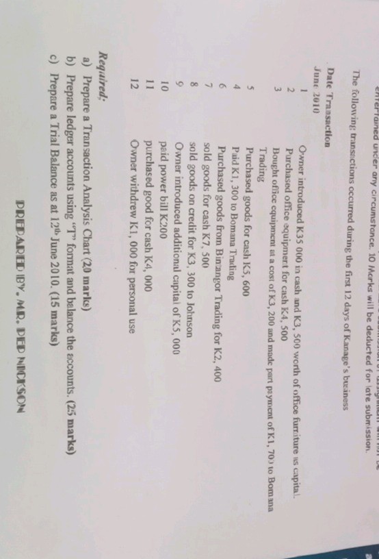 The following transtactions occurred during | StudyX