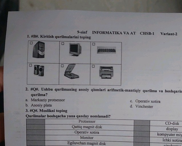 9-sinf INFORMATIKA VA AT CHSB-1 Variant-2 1 | StudyX
