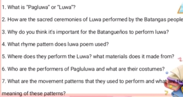 1 What is Pagluwa or Luwa 2 How are the | StudyX