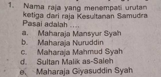 1 Nama raja yang menempati urutan ketiga