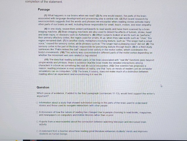 completion of the statement Passage (1) What | StudyX