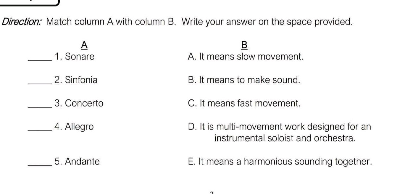 Direction Match column A with column B | StudyX