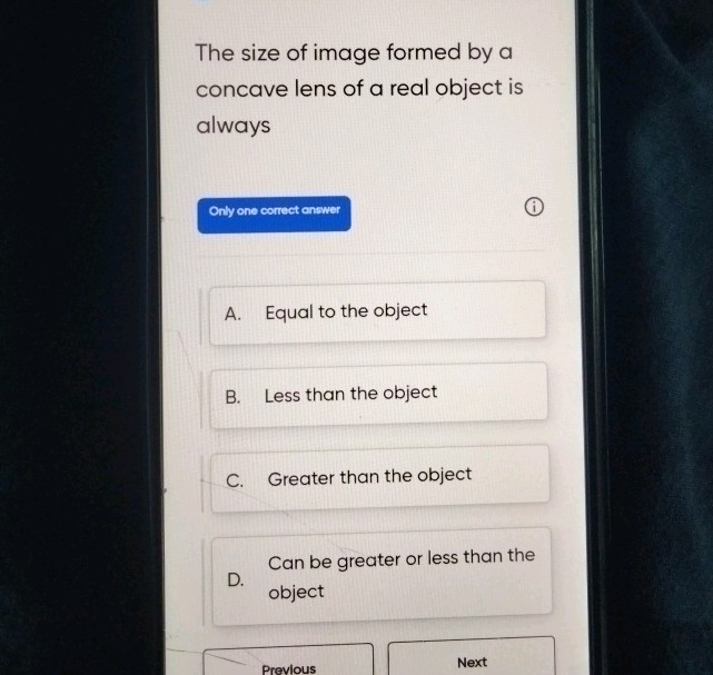 The size of image formed by a concave lens | StudyX