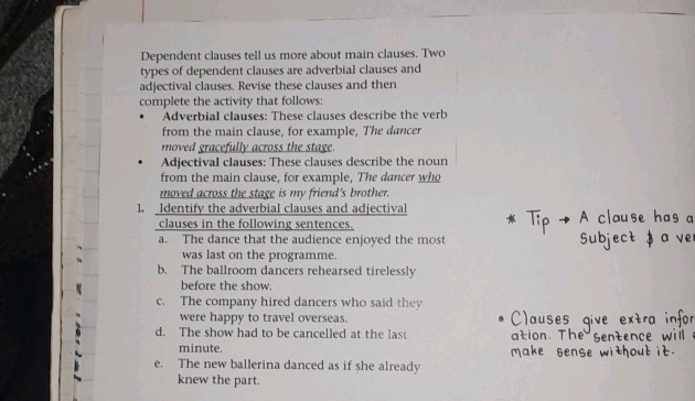 Dependent clauses tell us more about main | StudyX