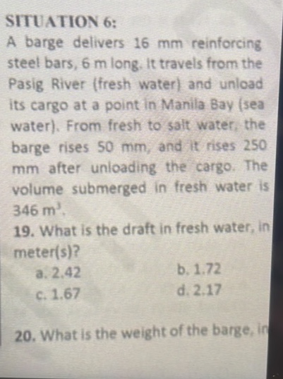 SITUATION 6 A barge delivers 16 mm | StudyX