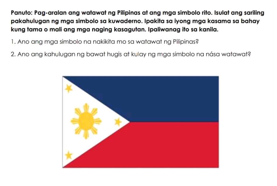 Panuto Pag-aralan ang watawat ng Pilipinas | StudyX