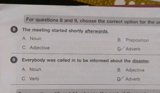 For questions 8 and 9 choose the correct | StudyX