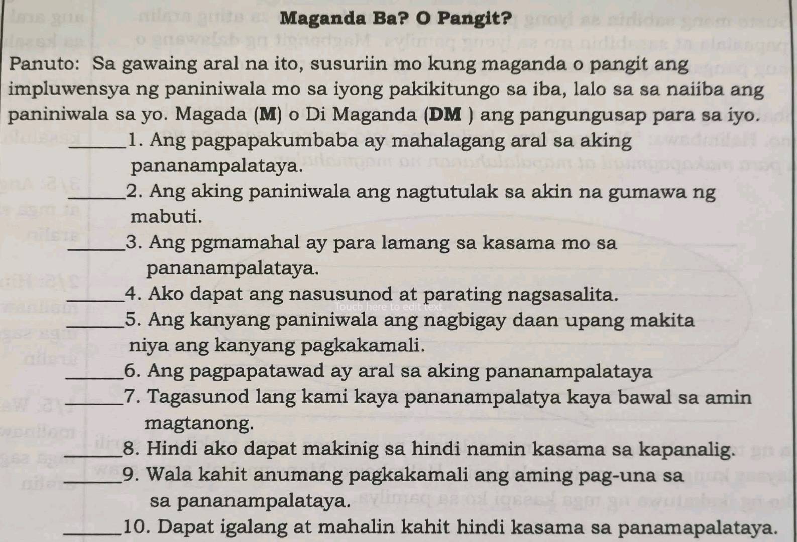 Maganda Ba O Pangit Panuto Sa gawaing aral | StudyX